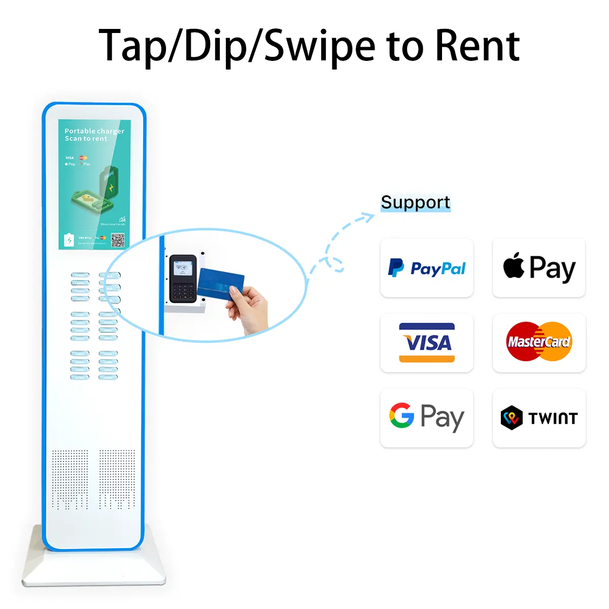 Power Bank Rental Kiosk - Card Reader & LCD Screen