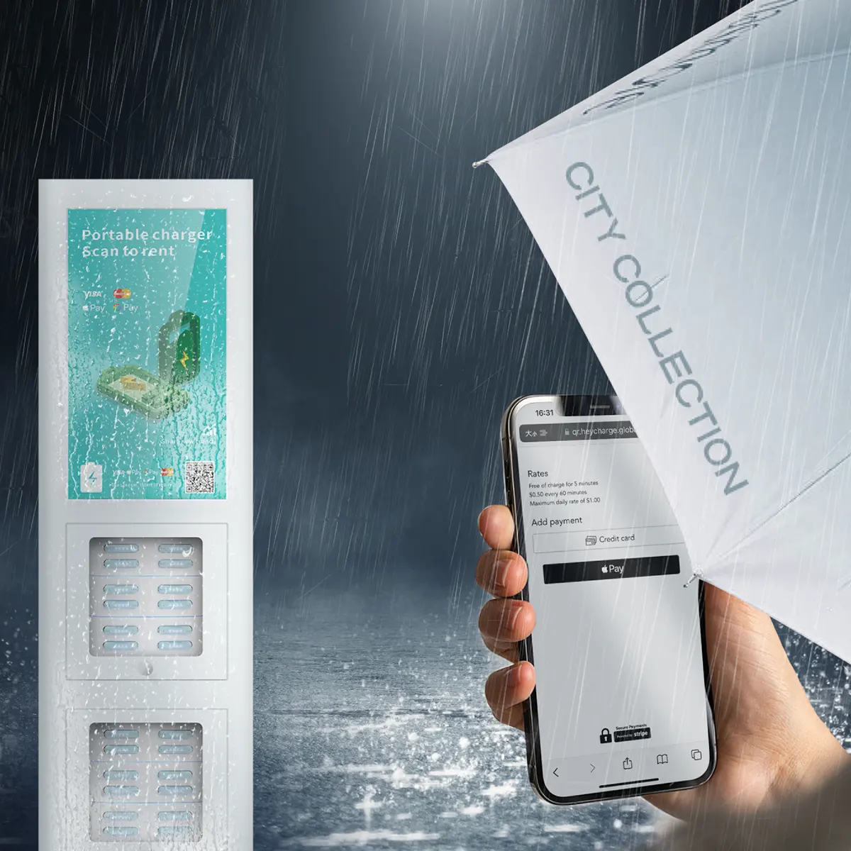 24 Slots Waterproof Power Bank Mobile Kiosk with Screen for Ourdoor